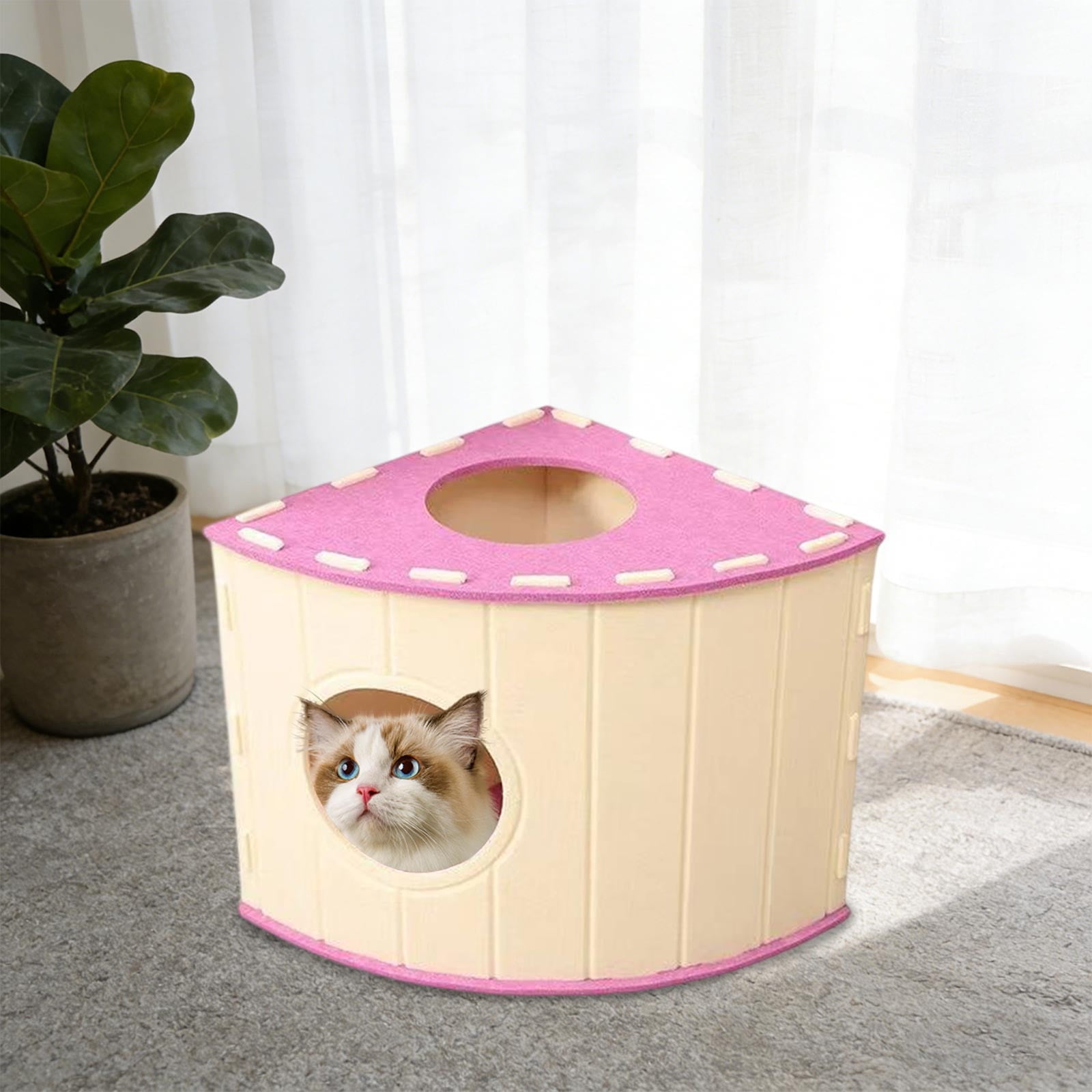 Enclosed Felt Cat Bed Villa with Scratching Surface, Large Multi-Cat ...