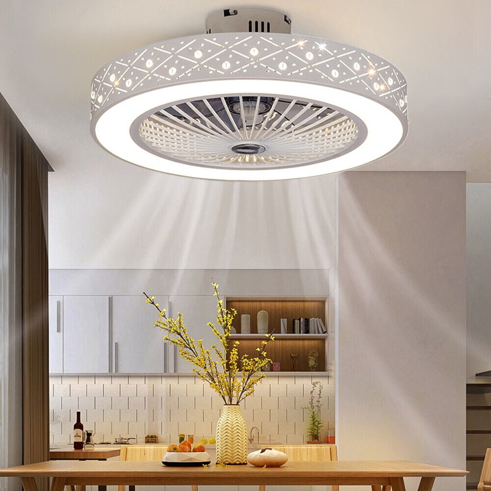 Enclosed LED Chandelier Invisible Ceiling Fan Light Ceiling Lamp with ...