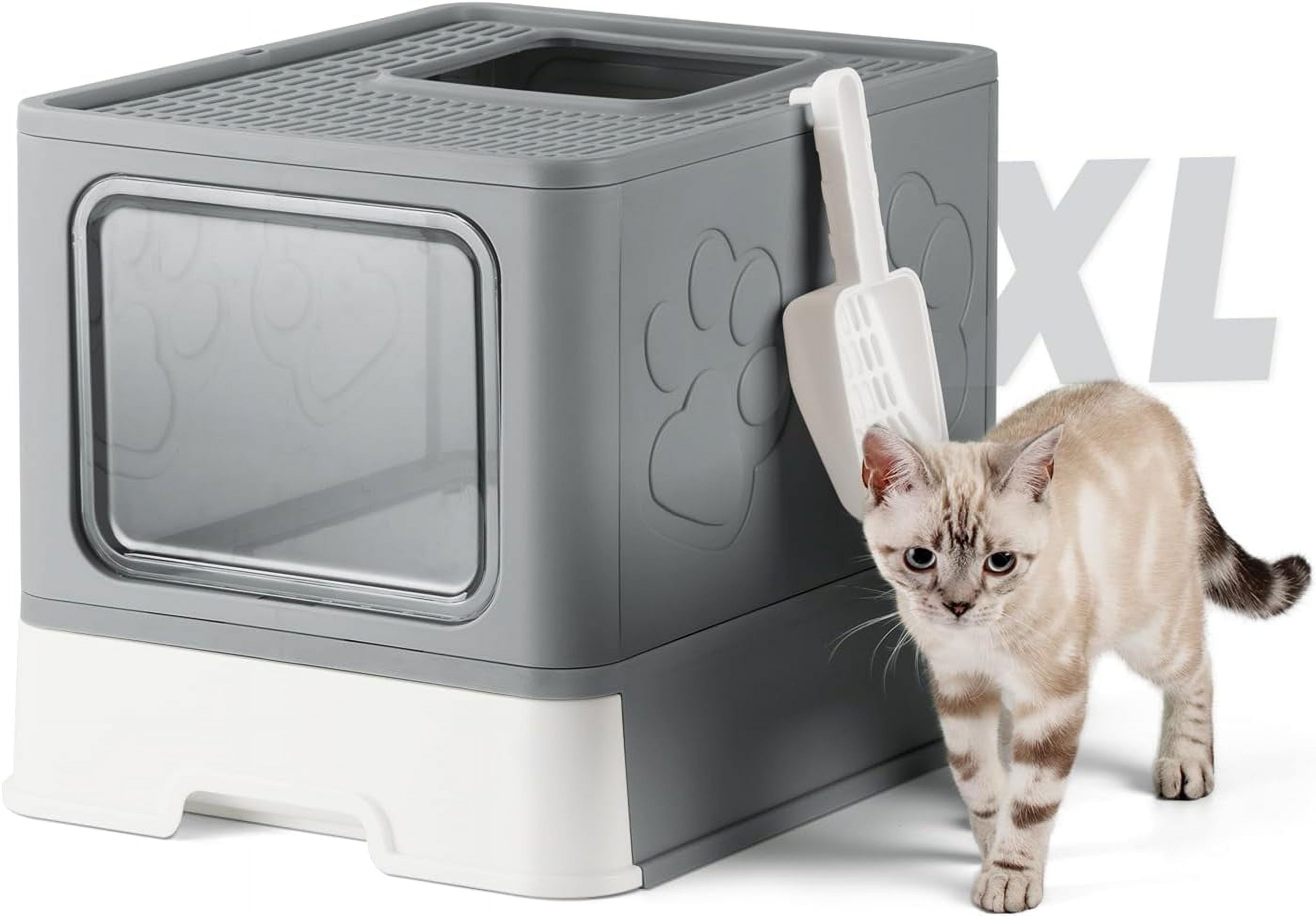 Enclosed Litter Box with Lid, X-Large Foldable Cat Litter Box, Covered ...