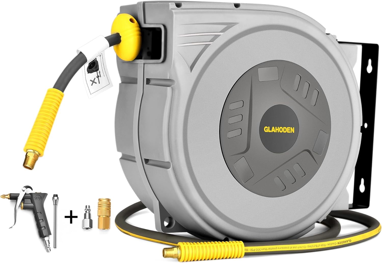 Enclosed Retractable Air Hose Reel, 3/8 in x 50 Ft Hybrid Hose Air ...