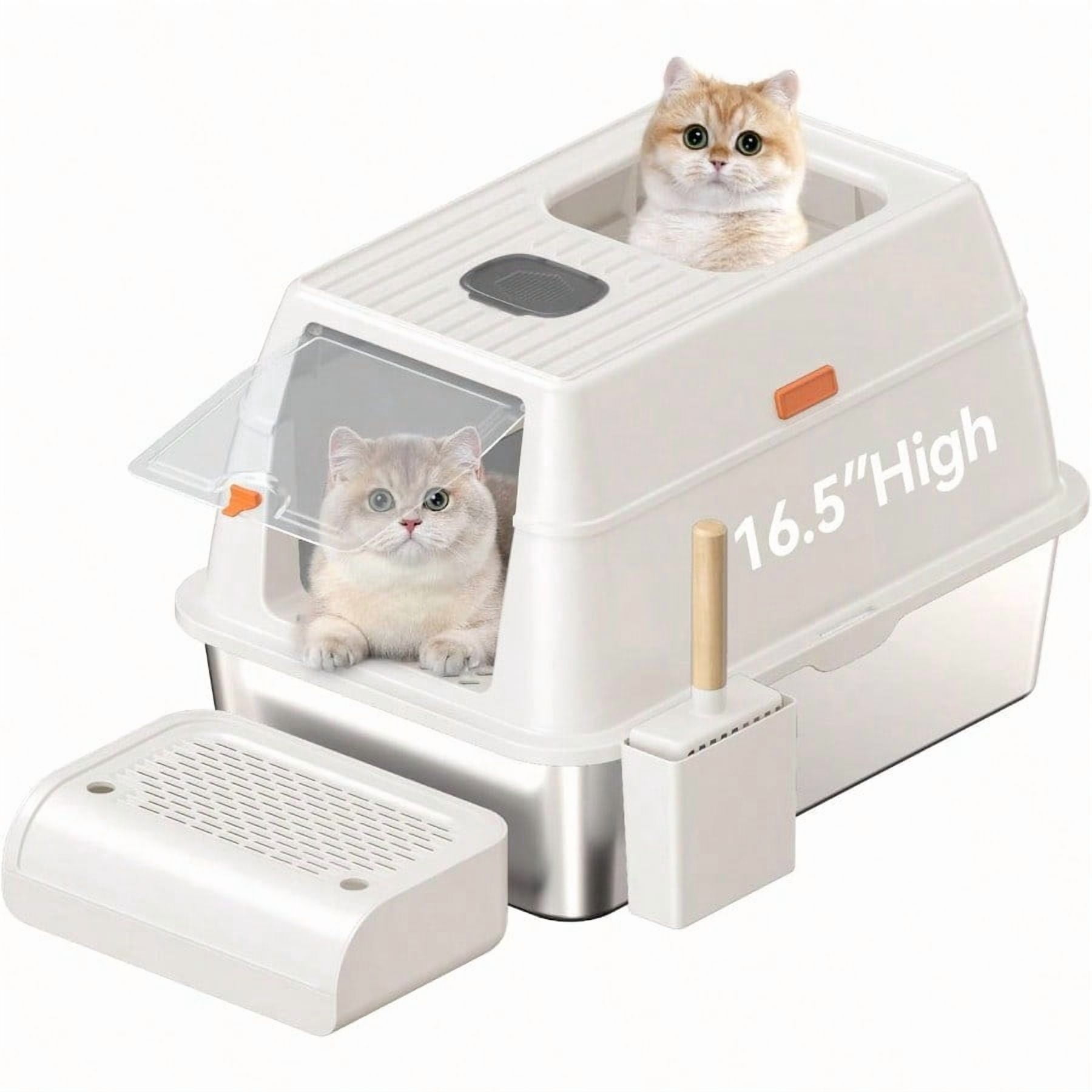 Enclosed Stainl Steel Cat Litter Box with Lid Extra Large Litter Box ...
