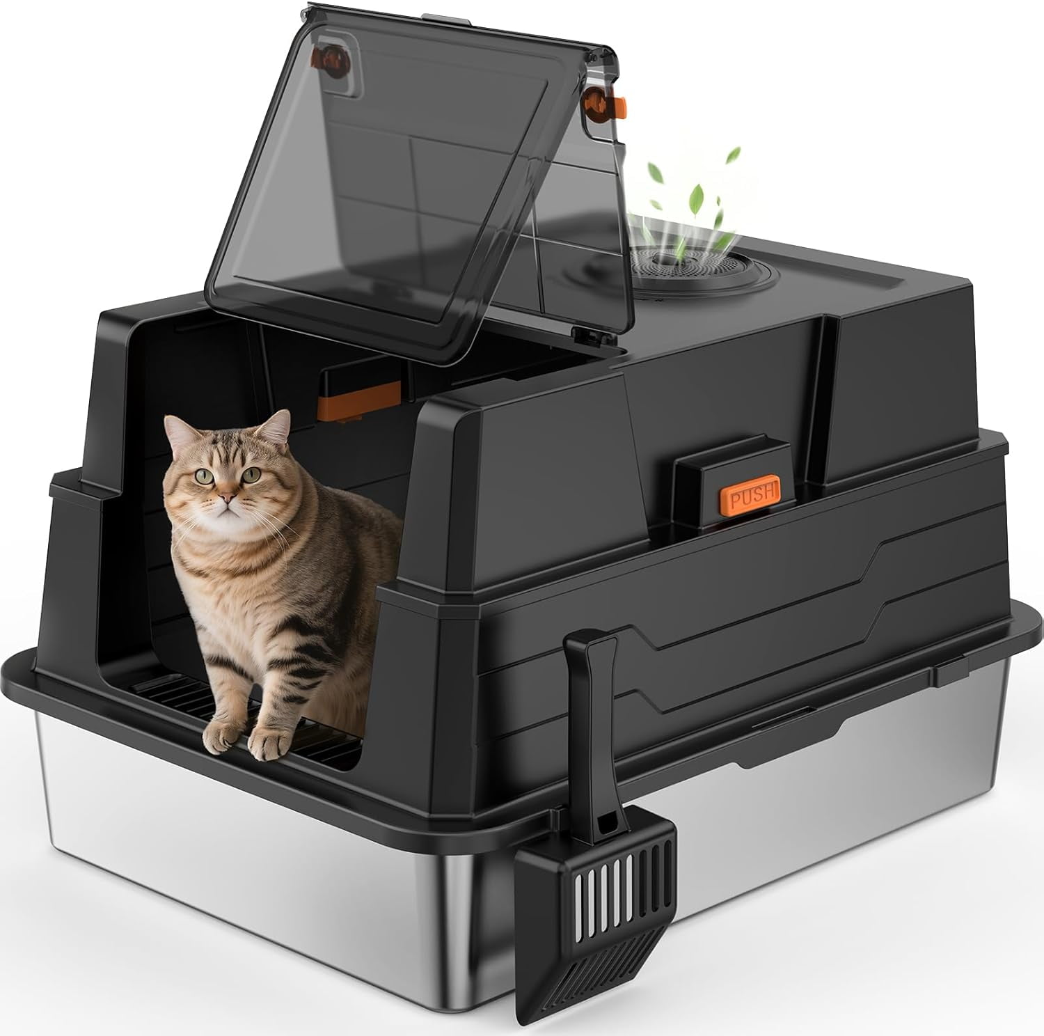 Enclosed Stainless Litter Box with Lid - XXXL Giant Enclosed High Sides ...