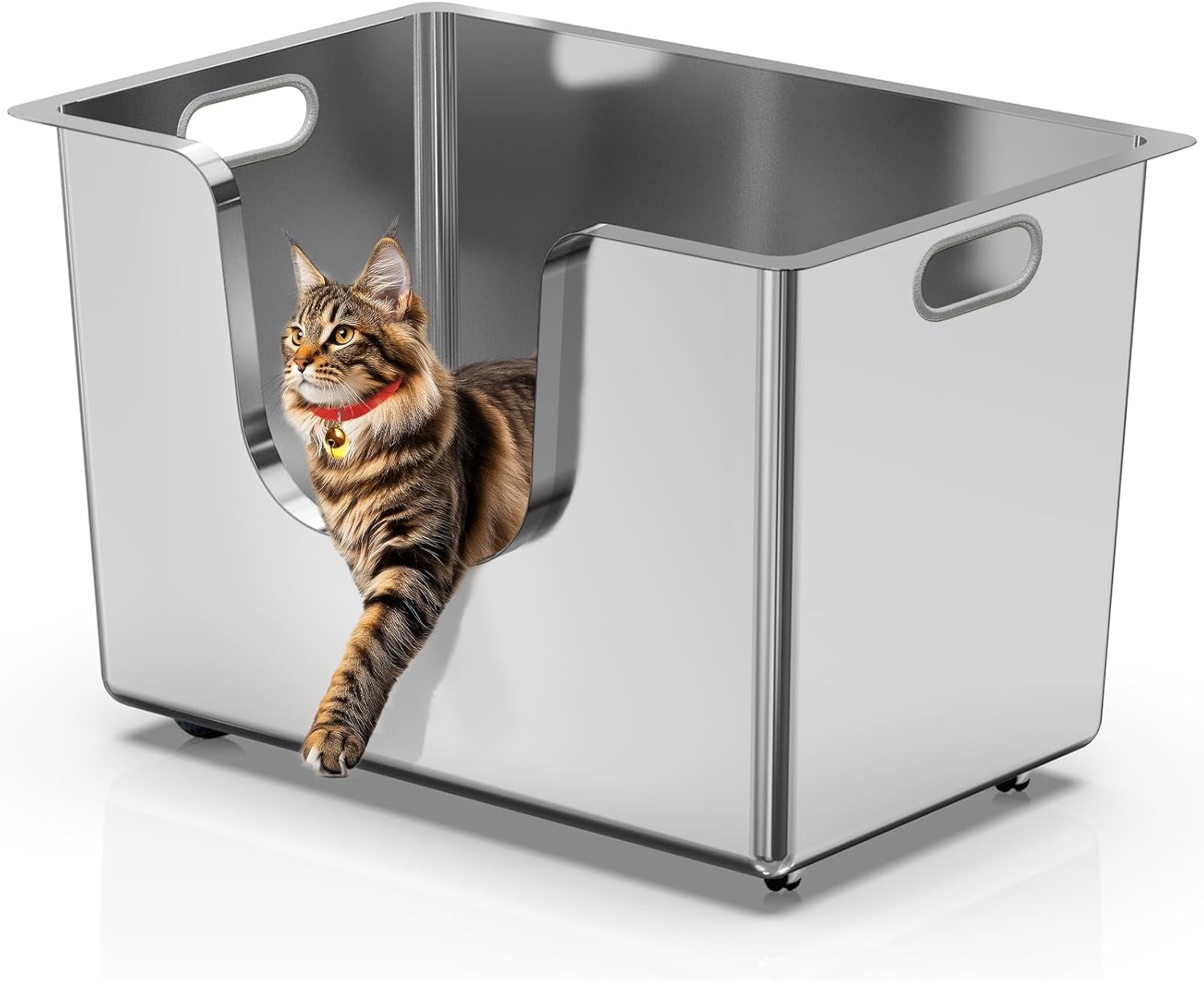 Enclosed Stainless Steel Cat Litter Box 13.8” High Sides, Extra Large ...