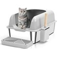 Enclosed Stainless Steel Cat Litter Box with Lid Extra Large Litter Box ...