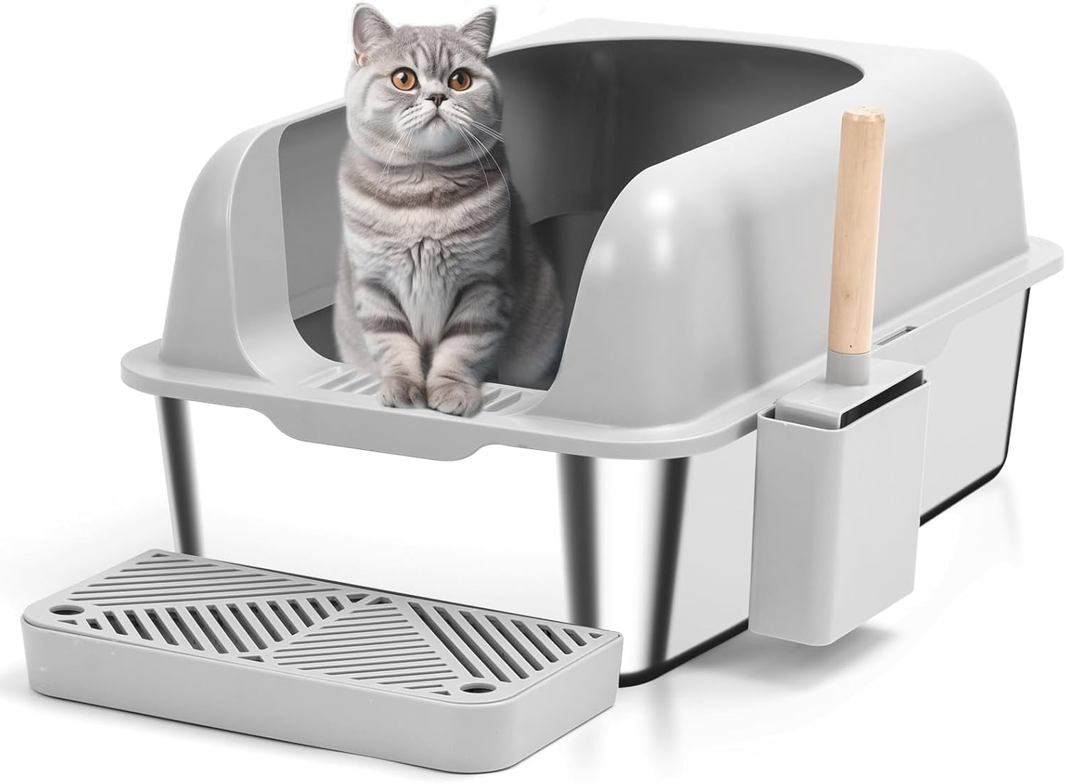 Enclosed Stainless Steel Cat Litter Box with Lid Extra Large Litter Box ...