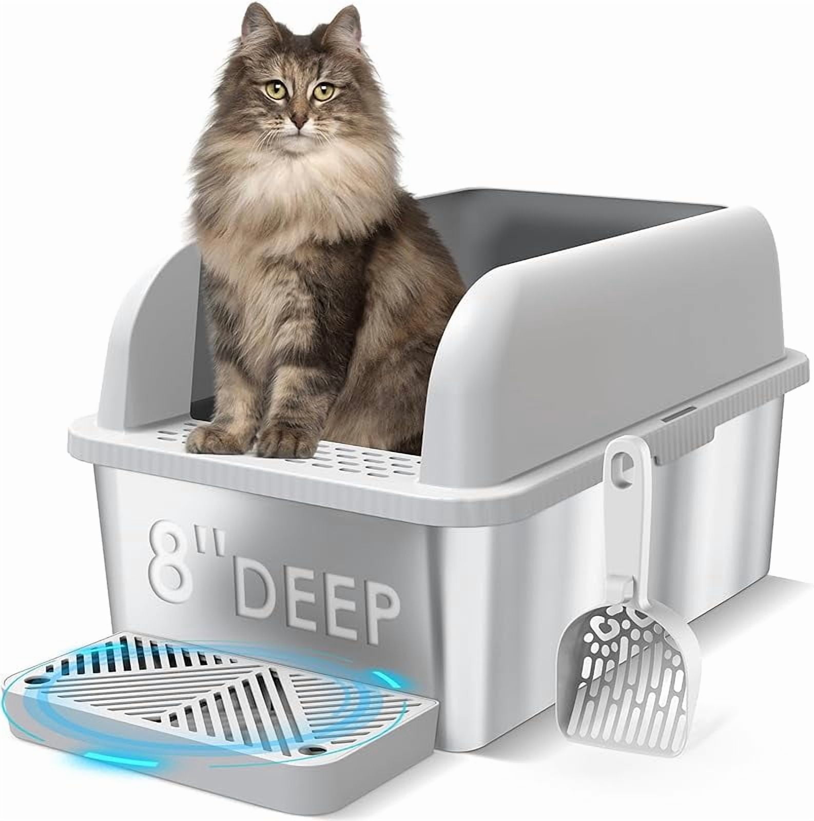 Enclosed Stainless Steel Cat Litter Box with Lid Extra Large Litter Box ...
