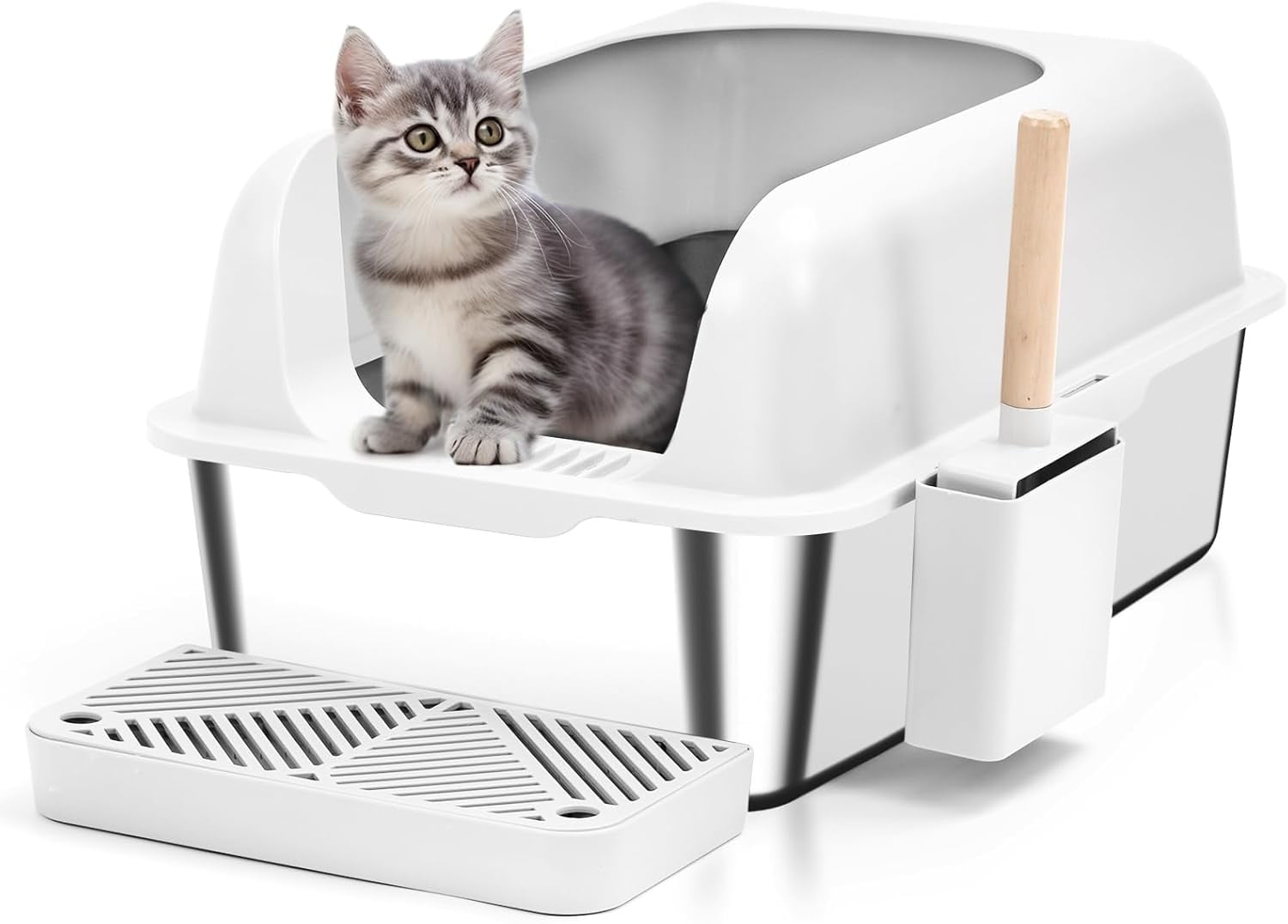 Enclosed Stainless Steel Cat Litter Box with Lid Extra Large Litter Box ...