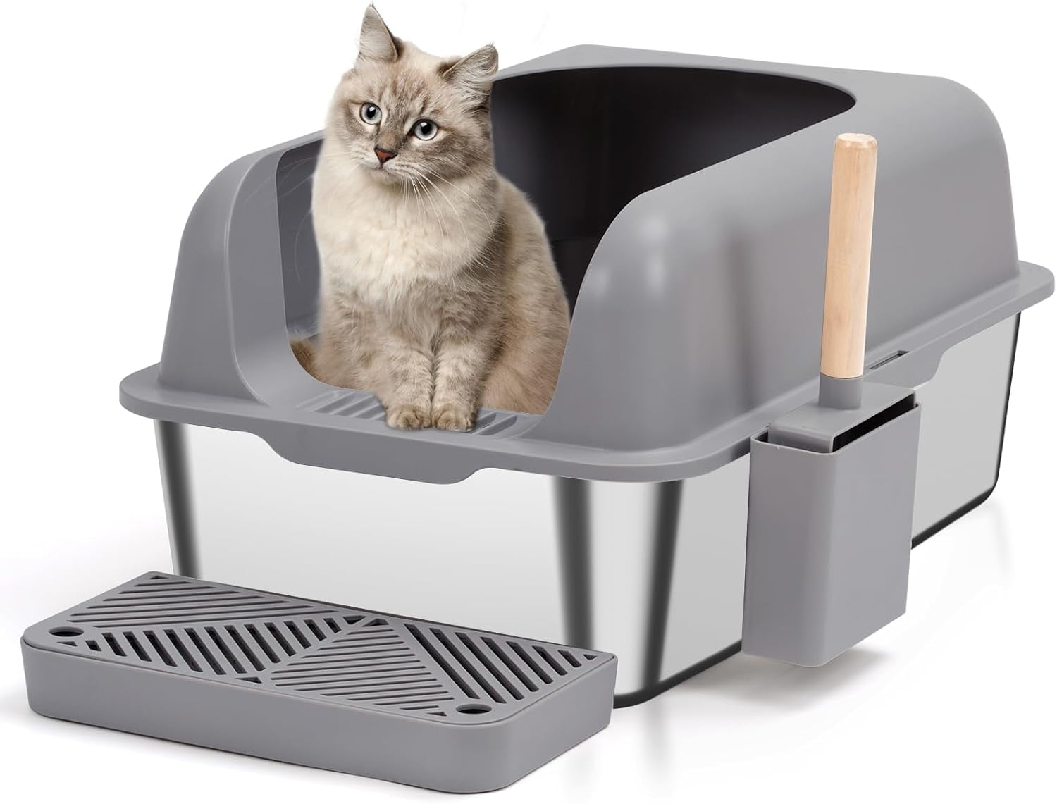Enclosed Stainless Steel Cat Litter Box with Lid Extra Large Litter Box ...