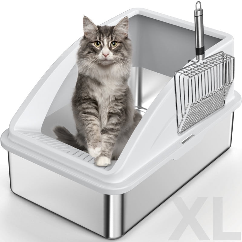 Enclosed Stainless Steel Cat Litter Box with Lid, Extra Large Litter ...