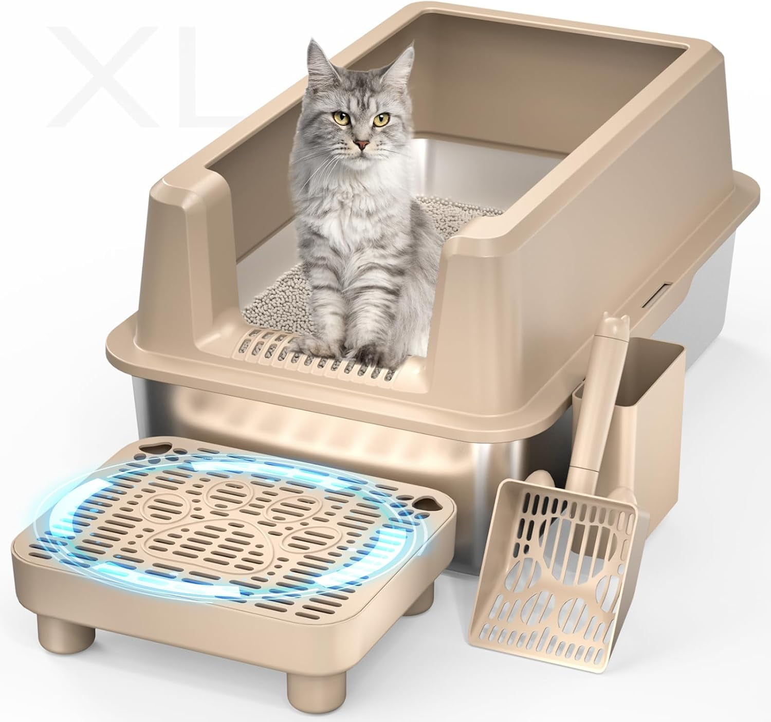 Enclosed Stainless Steel Cat Litter Box with Lid, Extra XL Large Metal ...