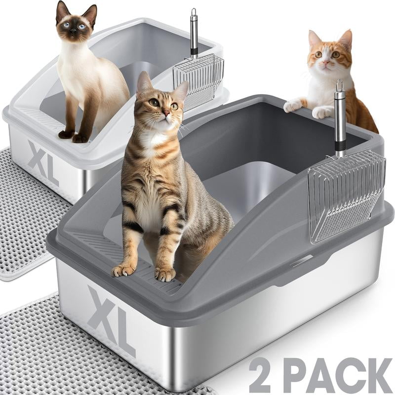 Enclosed Stainless Steel Cat Litter Box with Lid, High-Sided Kitten ...