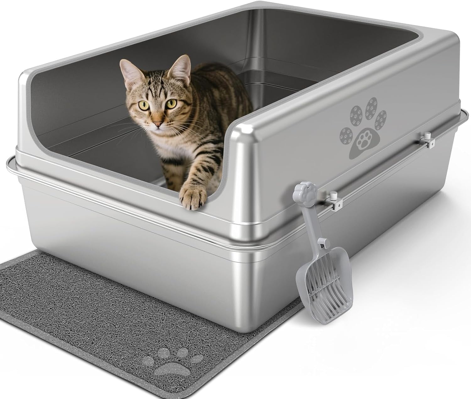 Enclosed Stainless Steel Cat Litter Box with Lid, Oversize Metal Litter ...