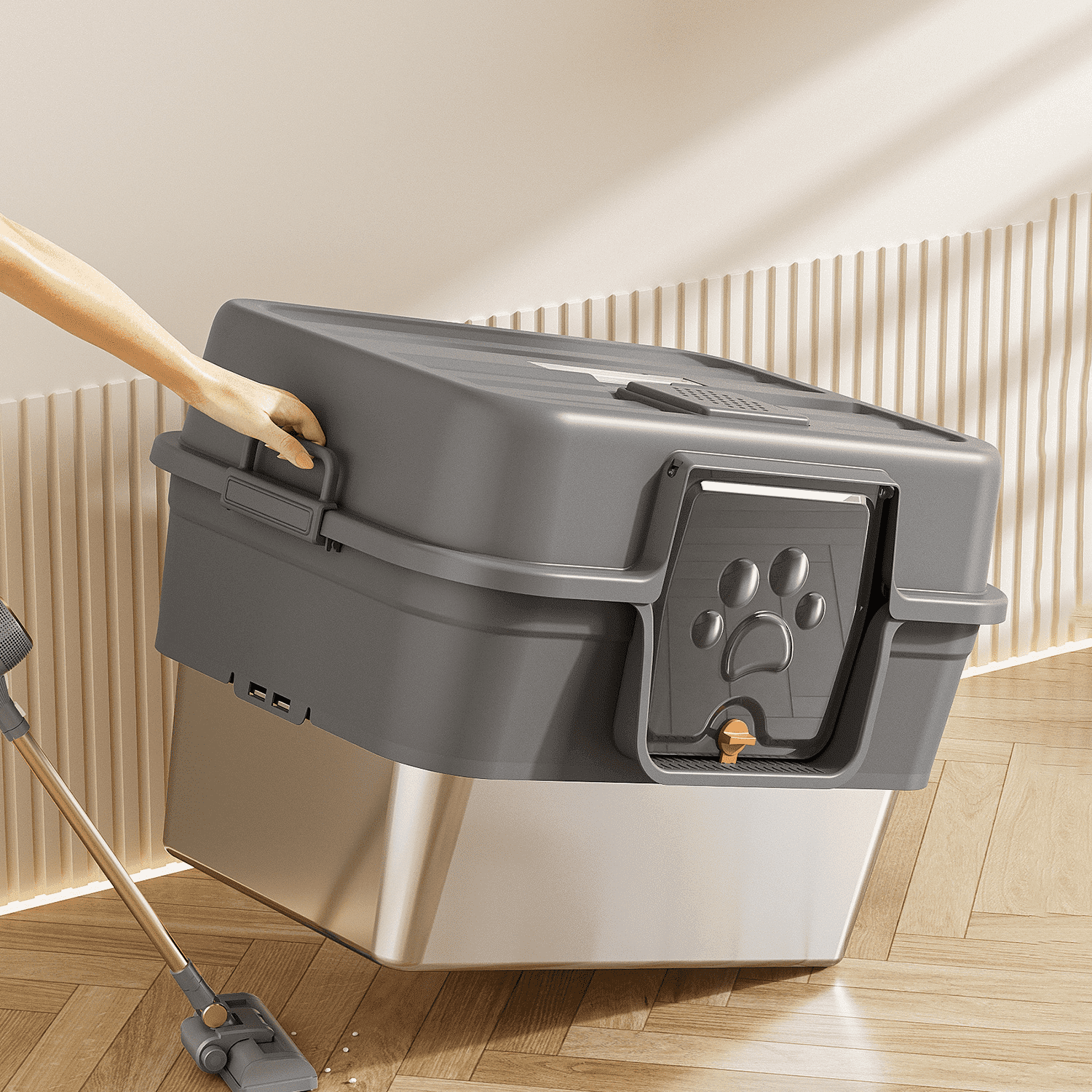 Enclosed Stainless Steel Cat Litter Box with Lid, XL Extra Large for ...