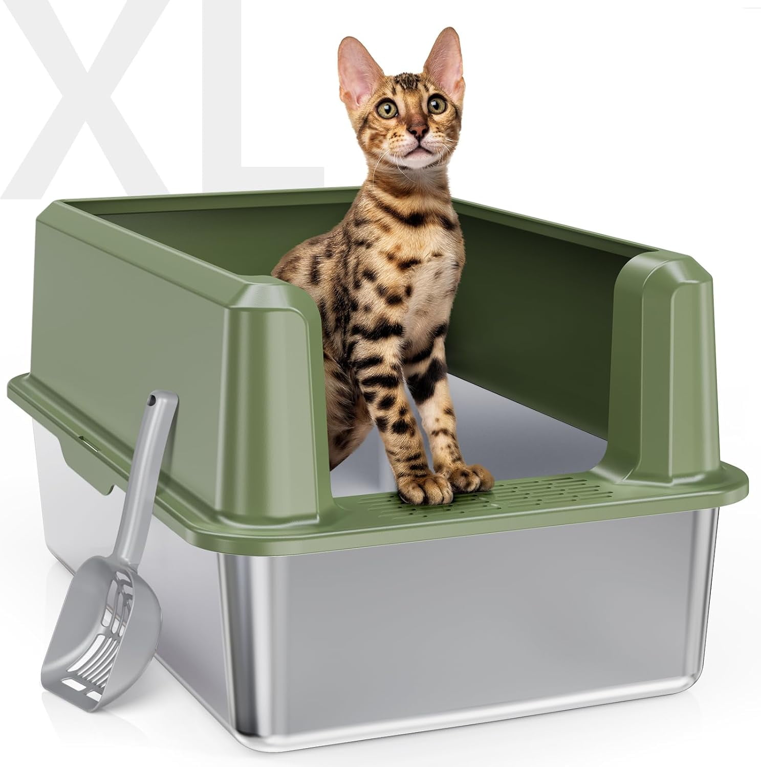 Enclosed Stainless Steel Cat Litter Box with Lid, XL Extra Large Litter ...
