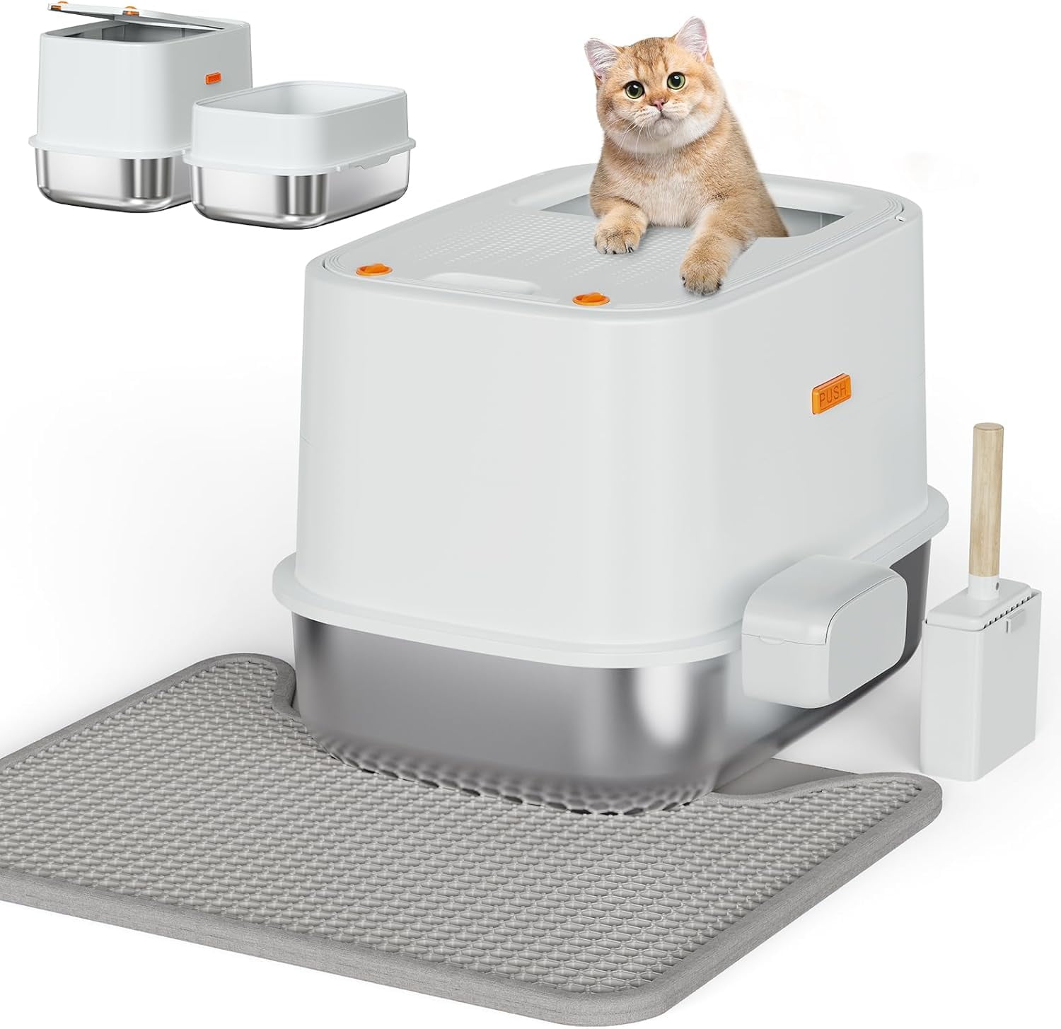 Enclosed Stainless Steel Cat Litter Box with Lid, XL Extra Large Litter ...