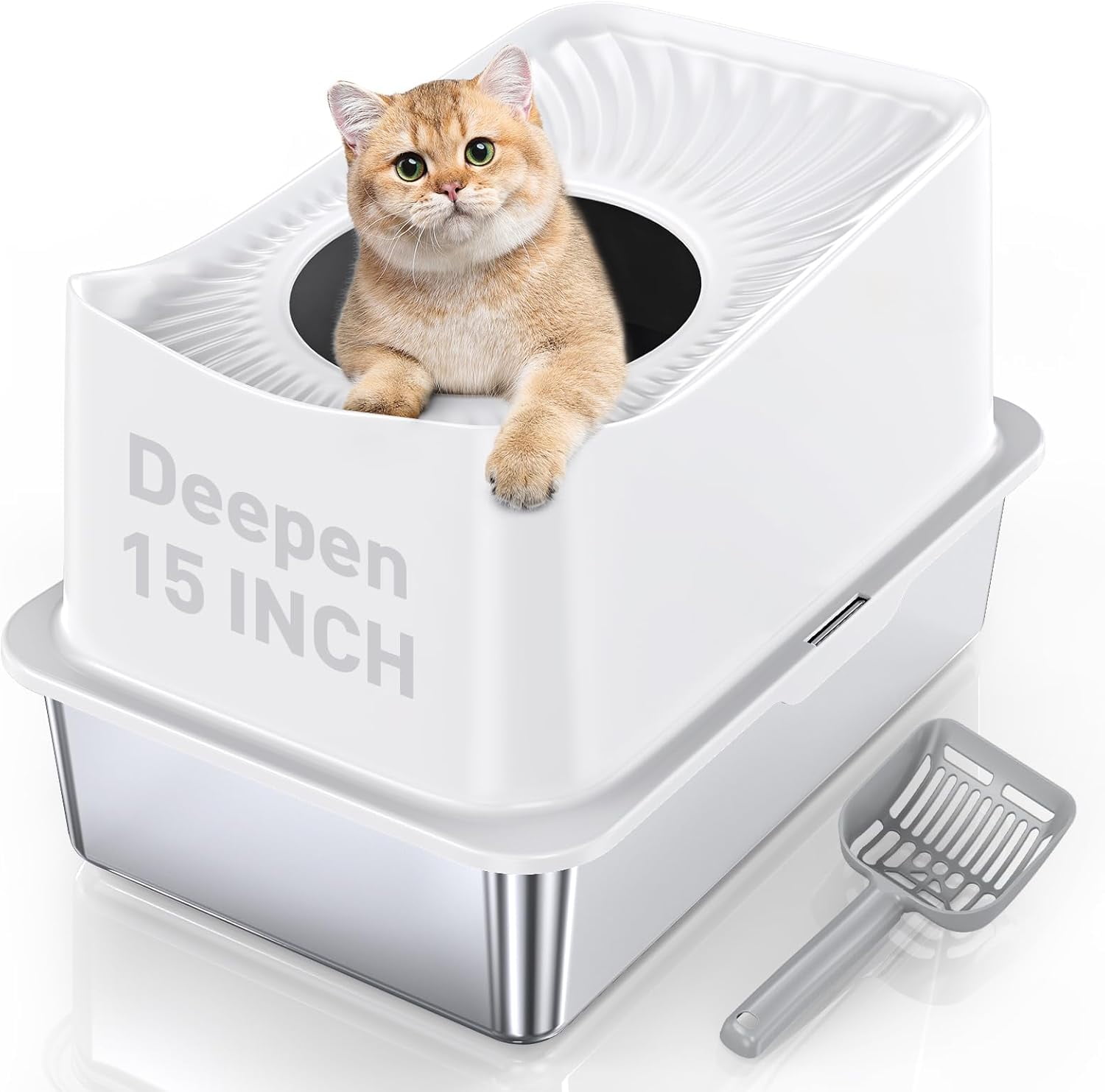 Enclosed Stainless Steel Cat Litter Box with Lid, XL Extra Large Litter ...