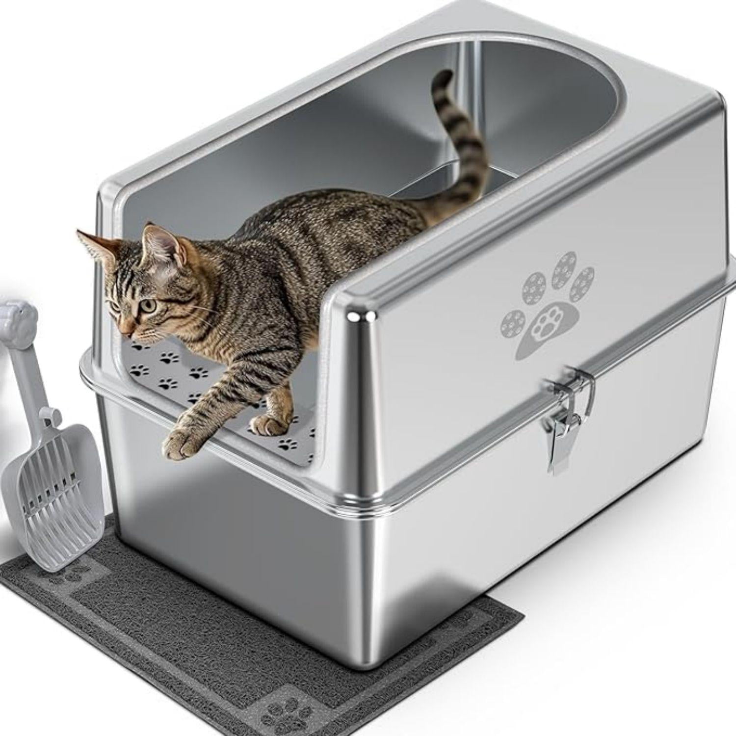Enclosed Stainless Steel Cat Litter Box with Lid, XL Metal Litter Box ...