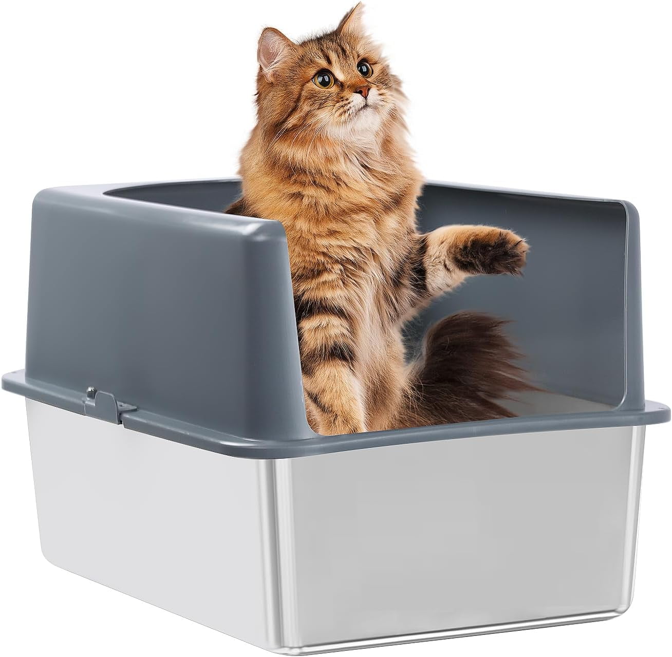 Enclosed Stainless Steel Cat Litter Box, Litter Box with Lid, High ...