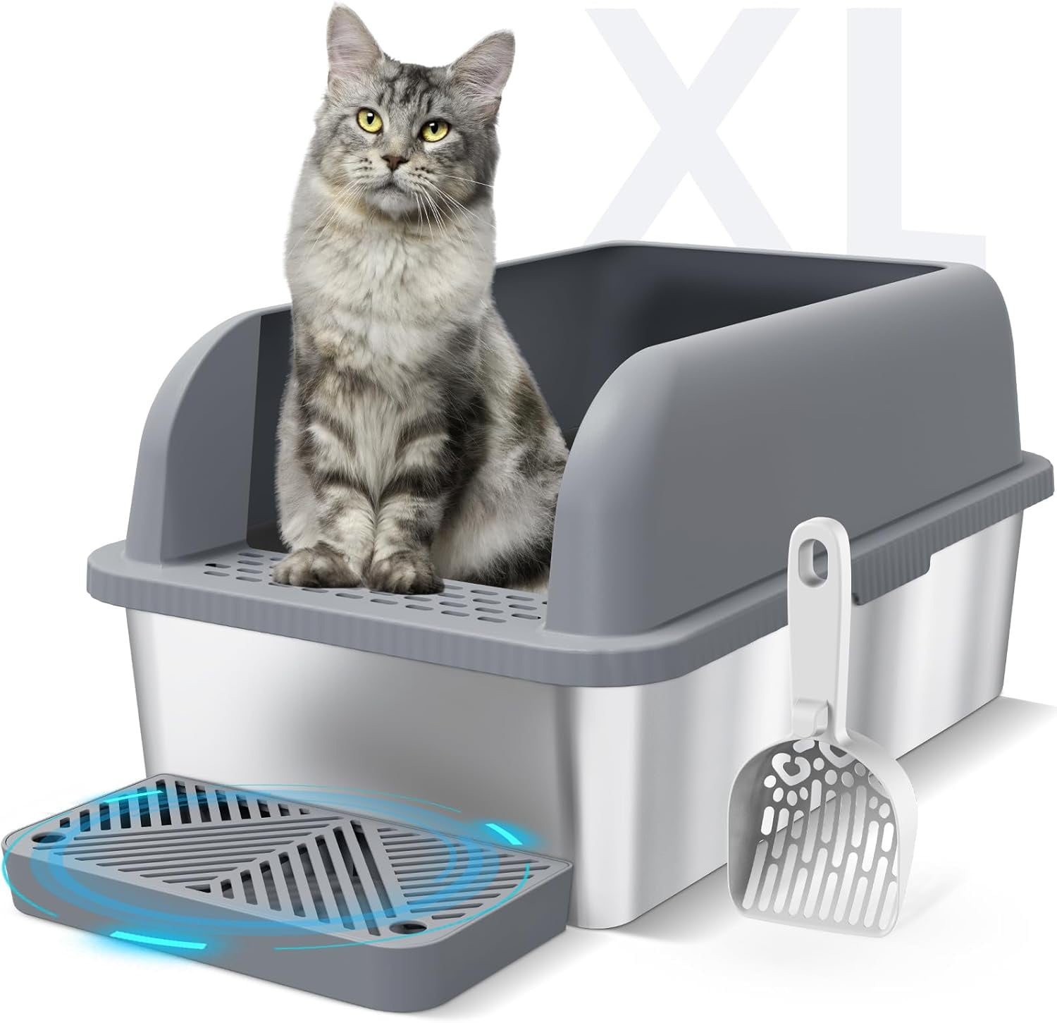 Enclosed Stainless Steel Cat Litter Box with Lid Extra Large Litter Box ...