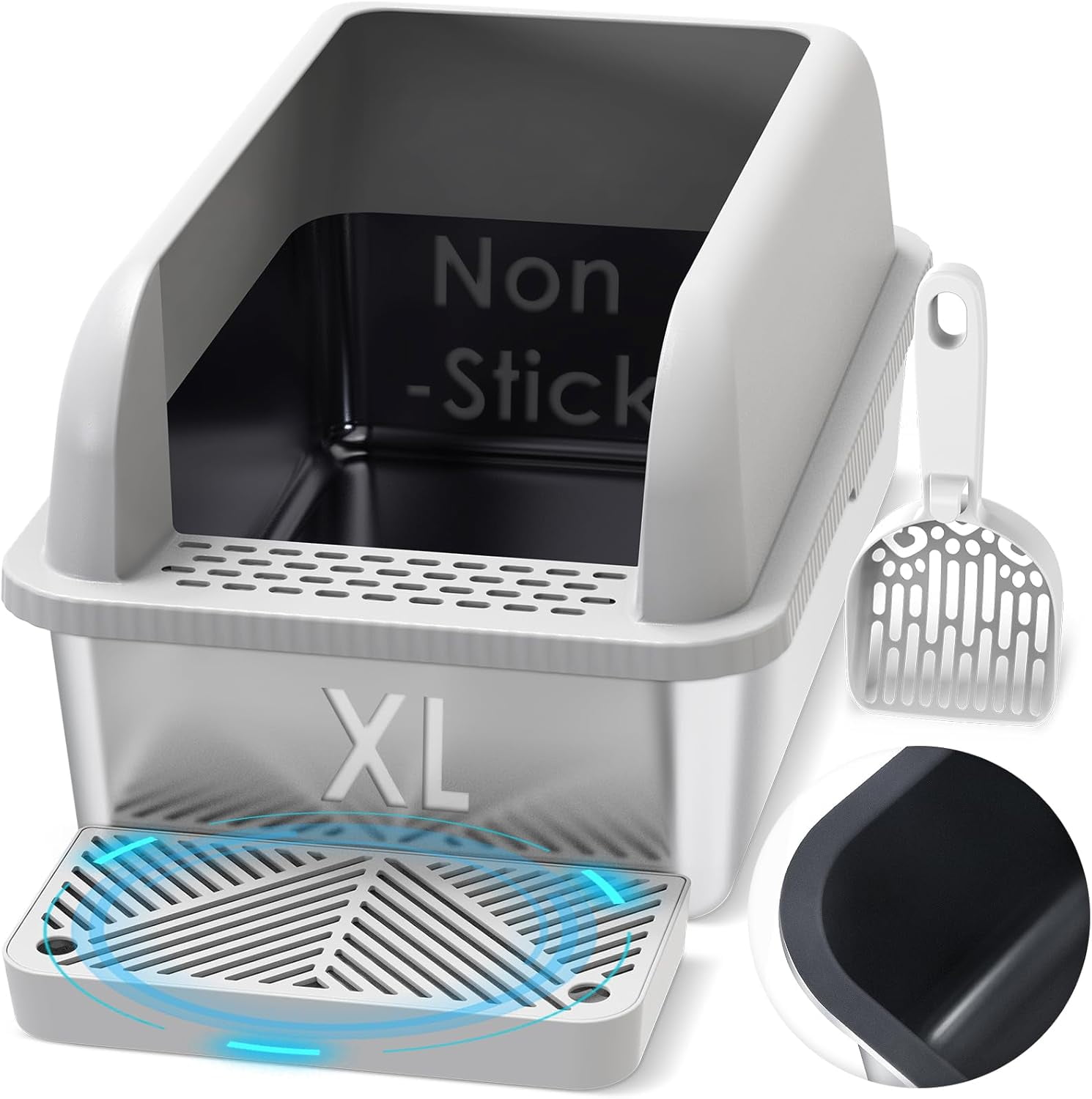 Enclosed Stainless Steel Cat Litter Box with Lid Extra Large Litter Box ...