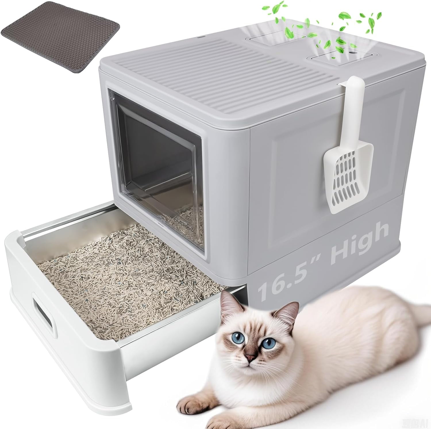 Enclosed Stainless Steel Cat Litter Boxes,Large Foldable Litter Box ...