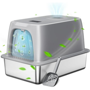 Stainless Steel Cat Litter Box with Lid Enclosed Extra Large Litter Box ...