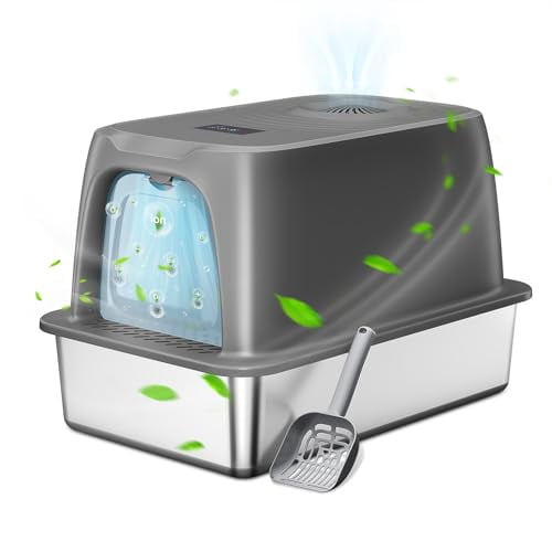 Enclosed Stainless Steel Litter Box, Extra Large Covered Cat Litter Box ...