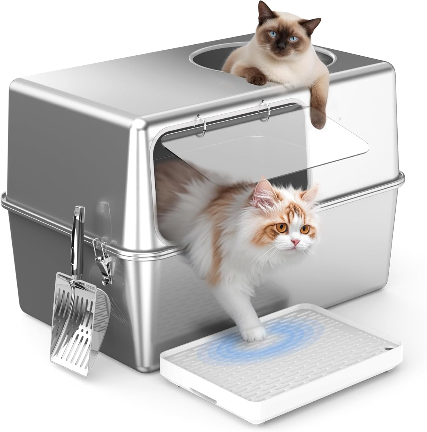 Enclosed Stainless Steel Litter Box with Lid, Enclosed Metal with High ...