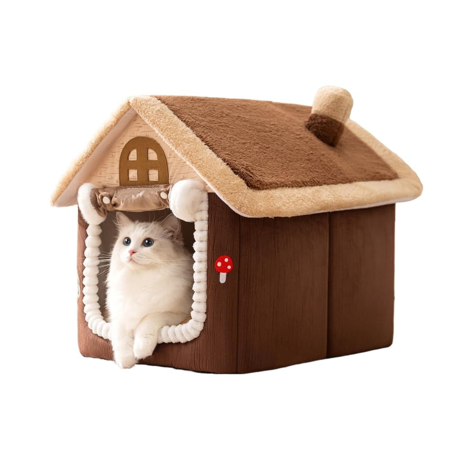 Enclosed Warm Pet House with Door Curtain, Soft Plush Cave Bed Tent ...