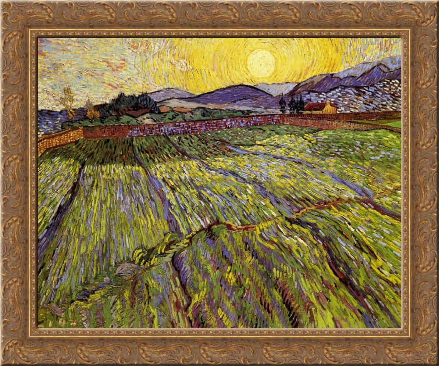 Enclosed field with rising sun 24x20 Gold Ornate Wood Framed Canvas Art ...