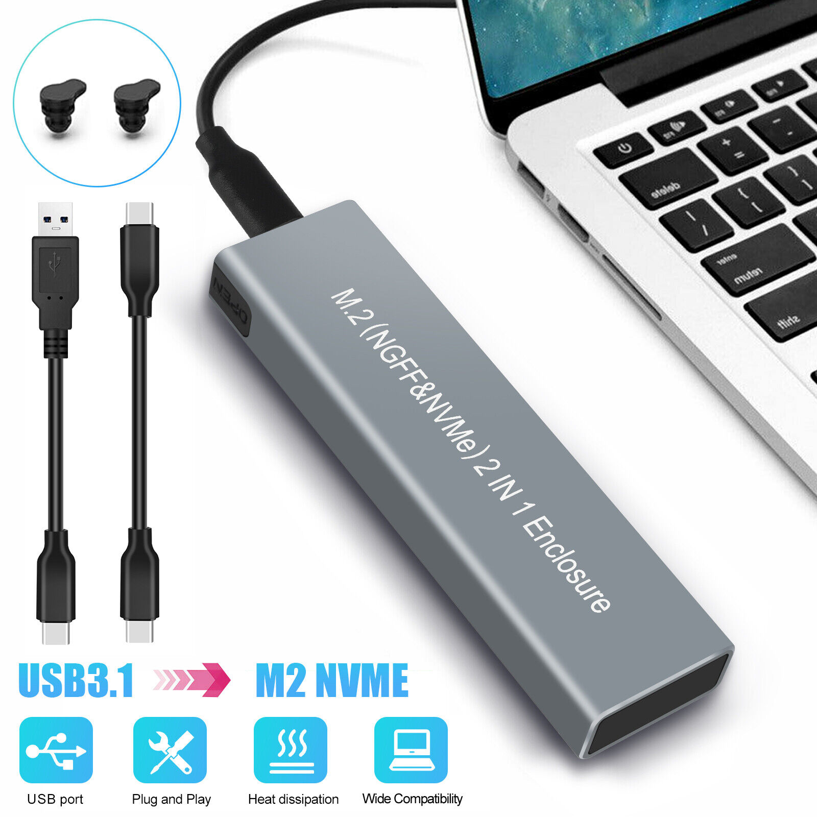 Enclosure External Hard Drive Case Shell Box Housing for M.2 NVME/SATA ...