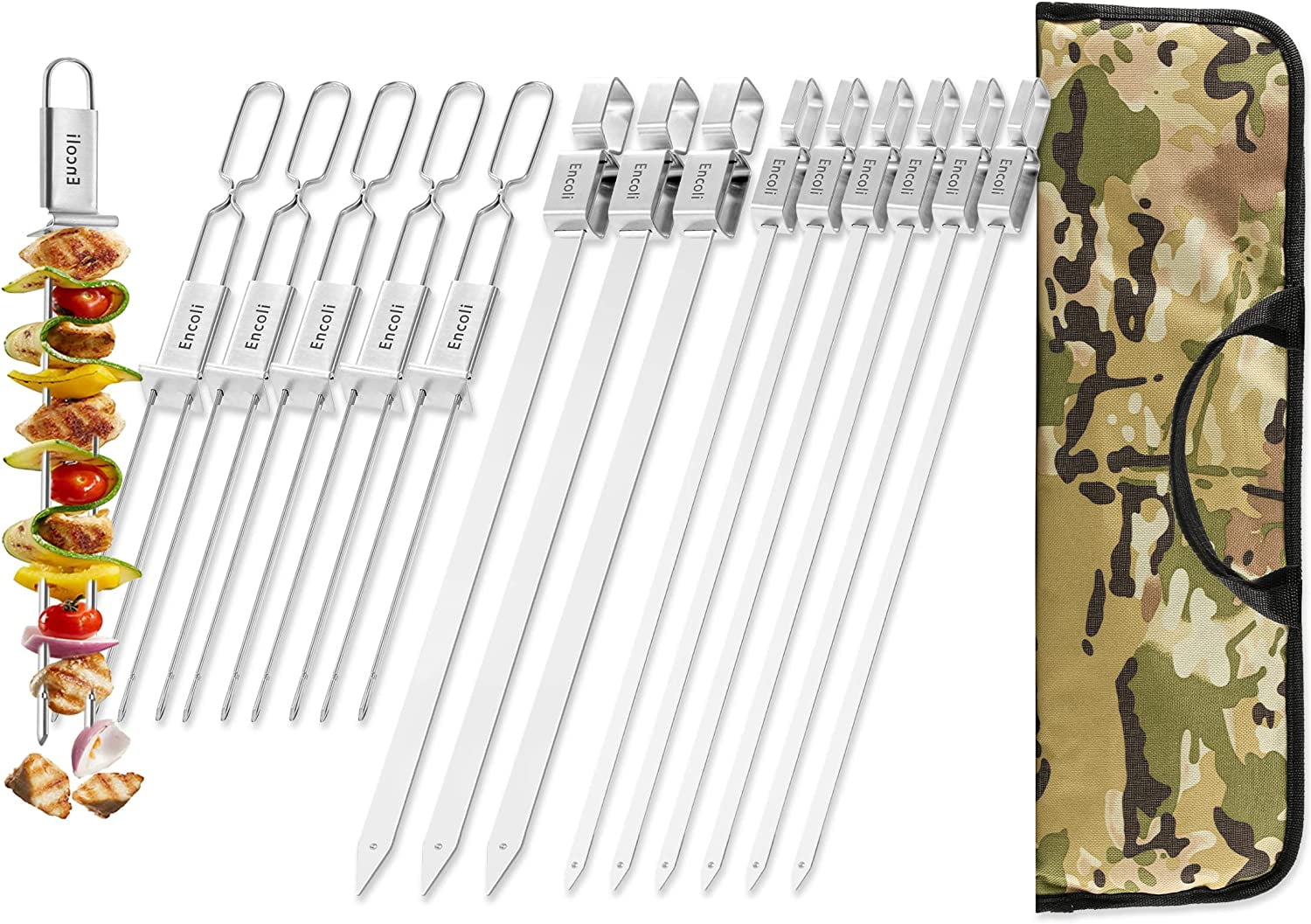 Encoli Kabob Grill Skewers - 304 Stainless Steel Shish kebob Sticks ...