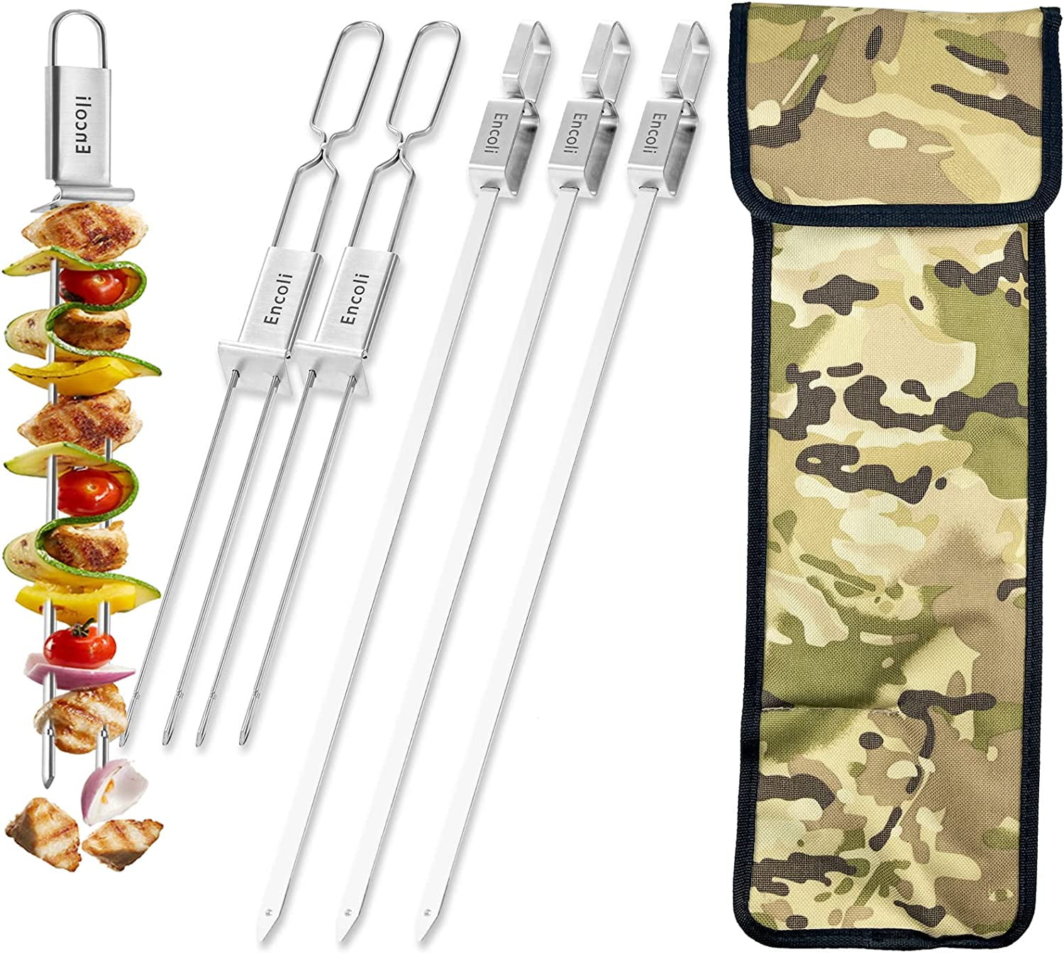 Encoli Kabob Grill Skewers - 304 Stainless Steel Shish kebob Sticks ...