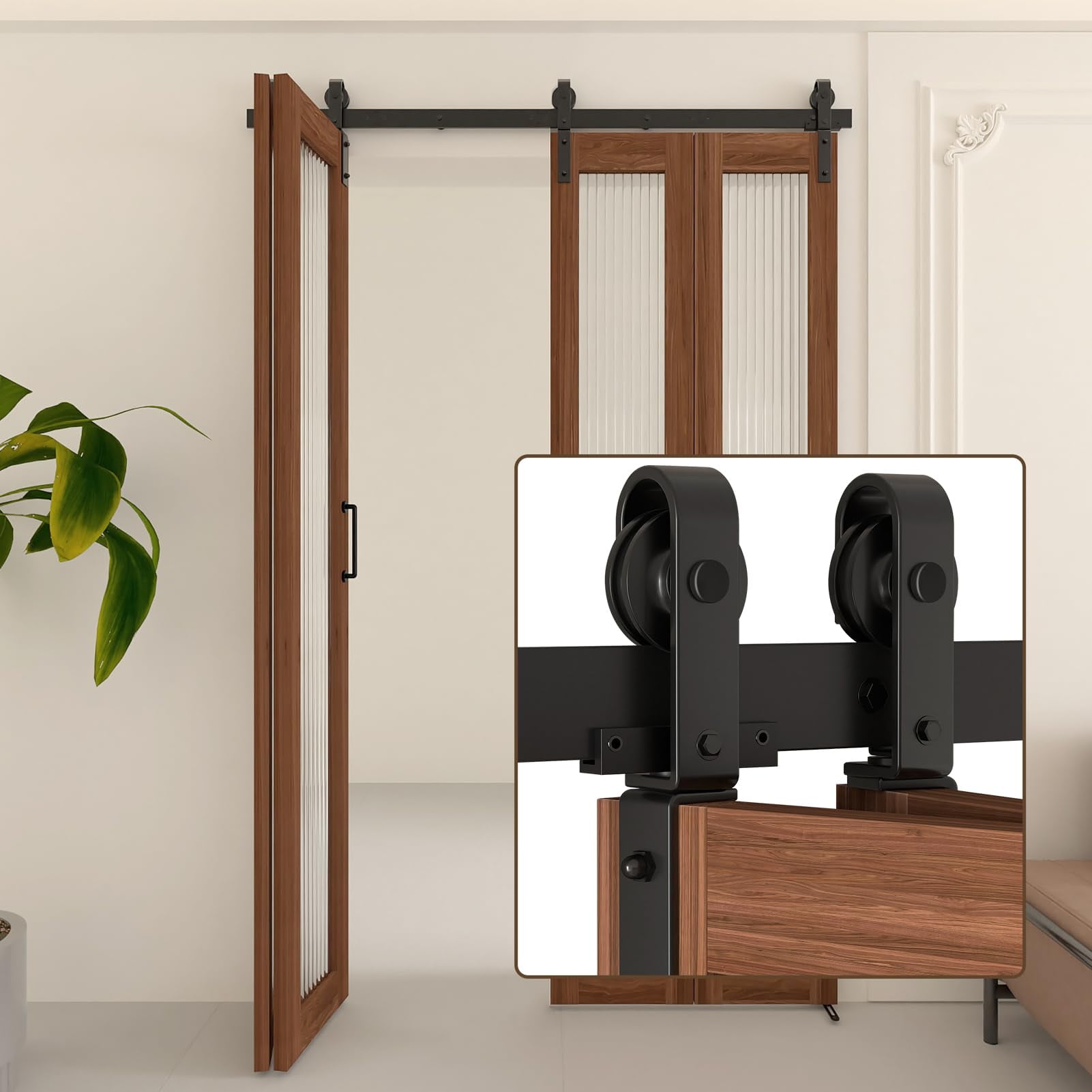 Enconker 52" Bi-Folding Sliding Barn Door Hardware Kit for 4 Doors ...