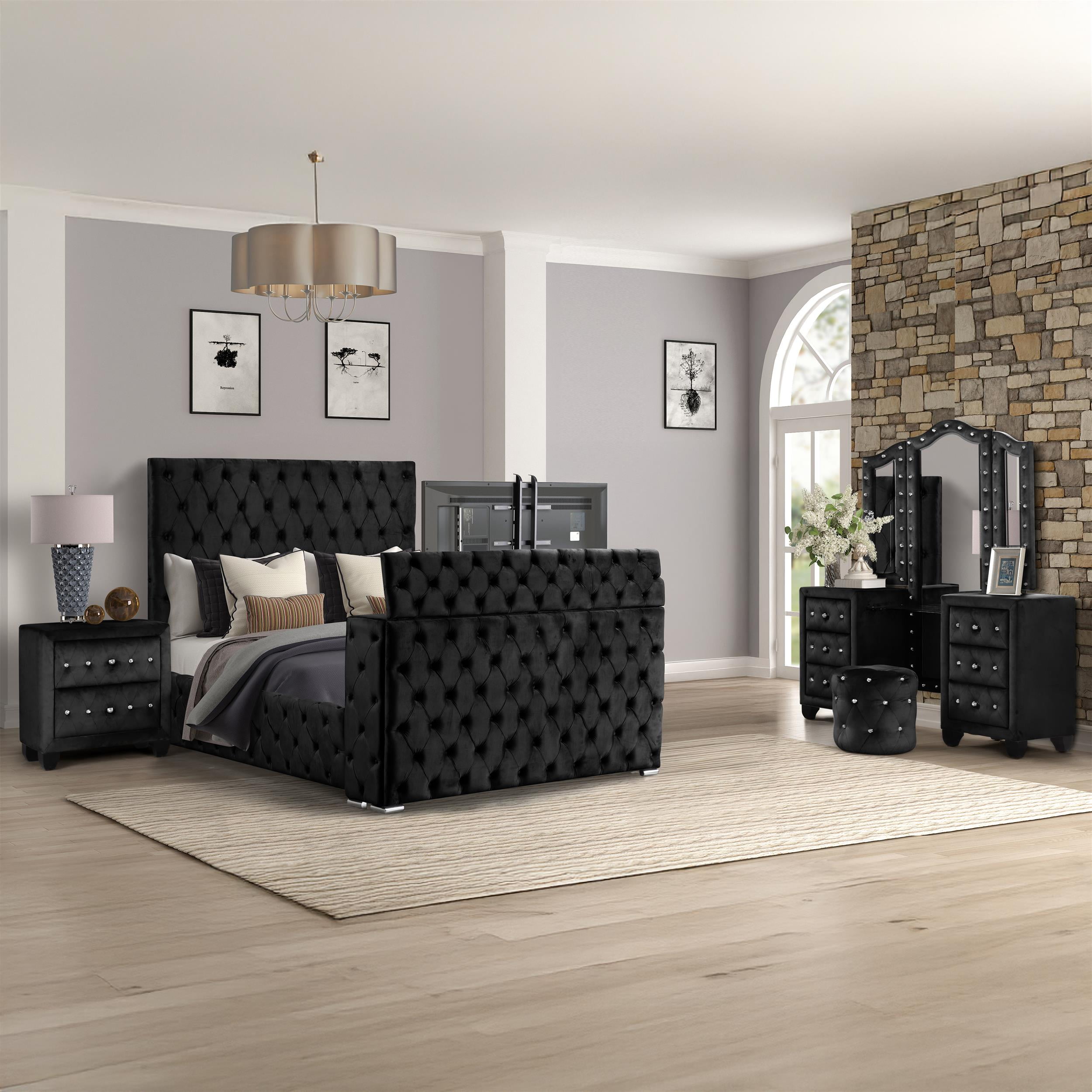 Encore 4PC Queen Vanity Set including Manufactured Wood & Fireplace in ...