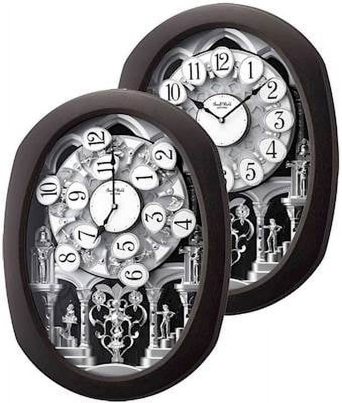 Rhythm Clocks Encore Espresso Musical Motion Clock, Hourly Chime ...