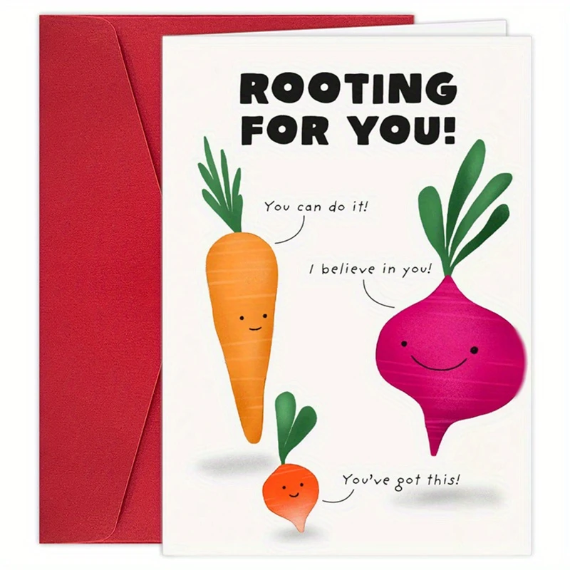 Encouraging Greeting Card - "Rooting For You!" with Cheerful Veggies ...