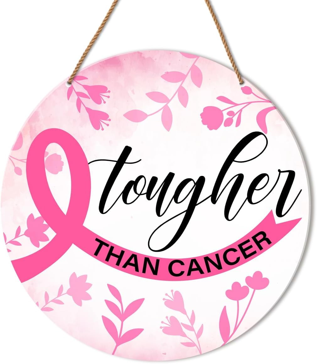Encouraging Round Wooden Door Sign Breast Cancer Awareness Signs Decor ...
