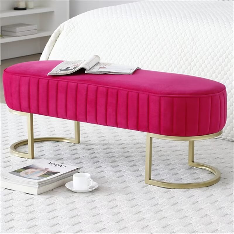 End of Bed Bench, 48" Velvet Upholstered Entryway Bench with Golden ...