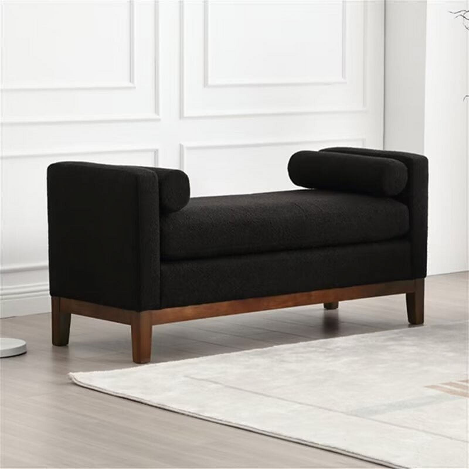 Triple Tree Boucle Bedroom End of Bed Bench with Wood Legs & Bolster ...