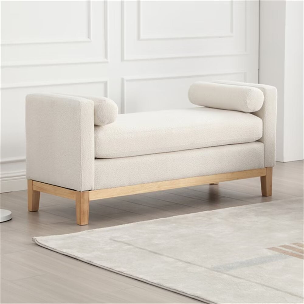 End of Bed Bench, 53.5" Boucle Fabric Upholstered Entryway Bench with ...