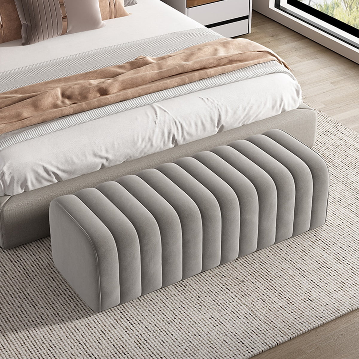 End Of Bed Bench, Modern Velvet Fabric Upholstered Entryway Bench Seat ...