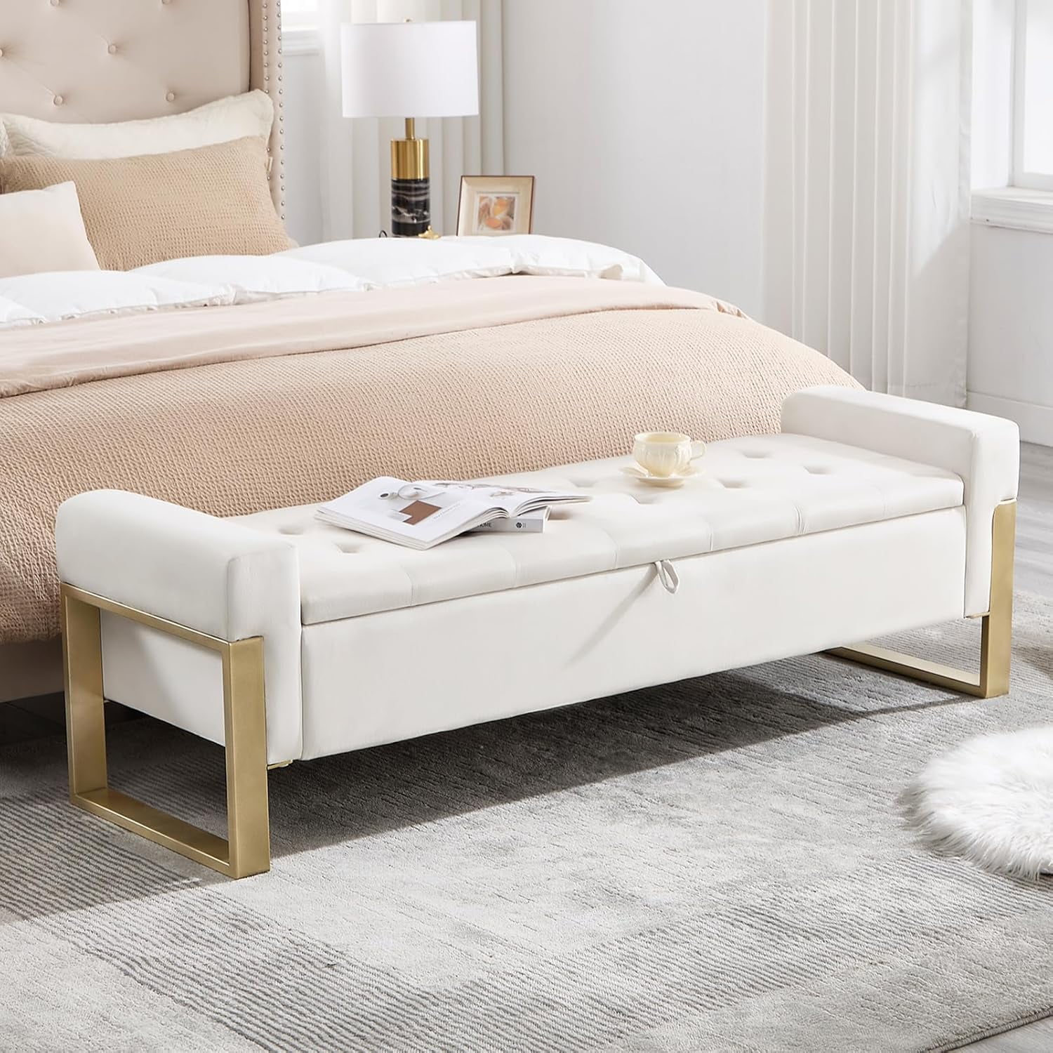 End of Bed Storage Bench, 67'' Benches for Bedroom Foot of Bed King ...