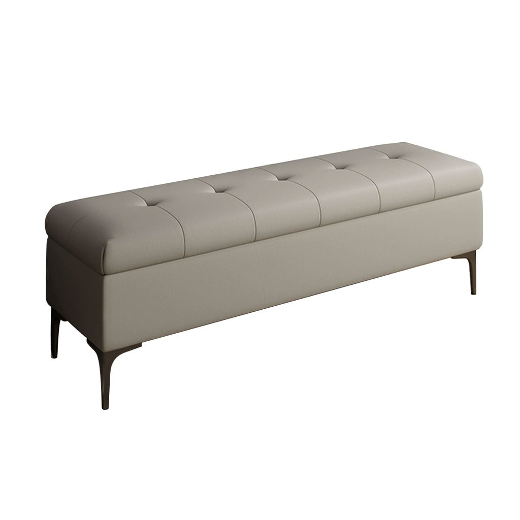 End Bed Storage Bench With Flip Top, Rectangular Faux Leather Storage ...