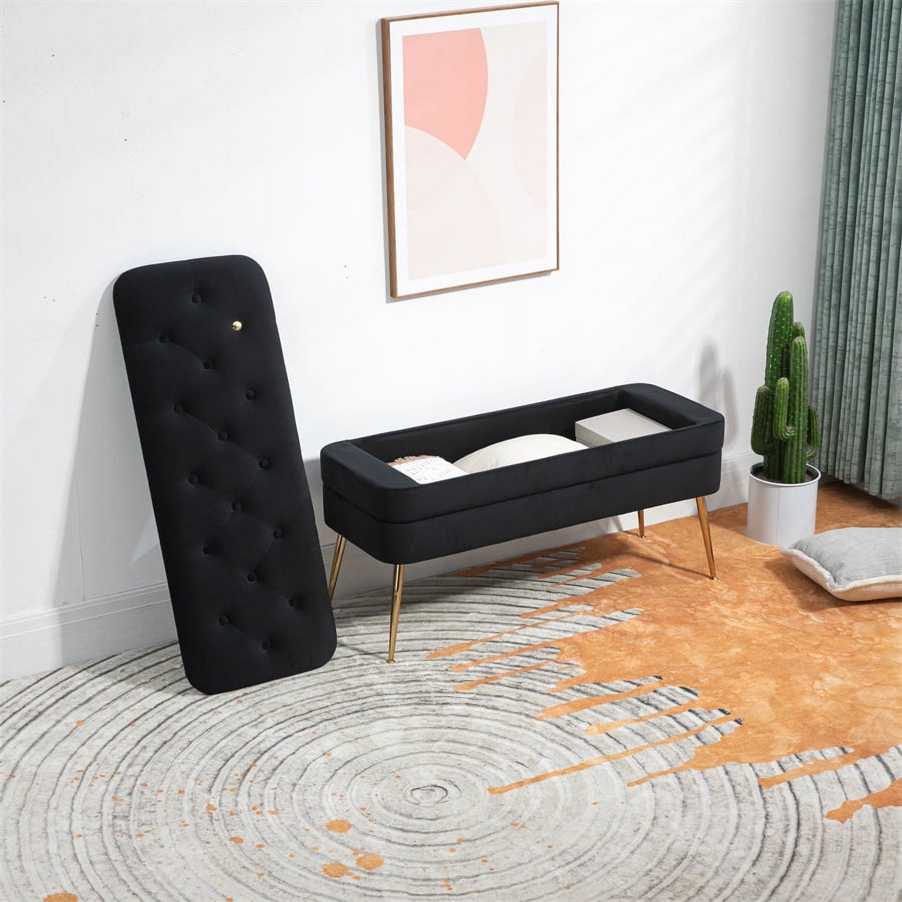 End of Bench for Bedroom, Modern Storage Ottoman, Upholstered Storage ...