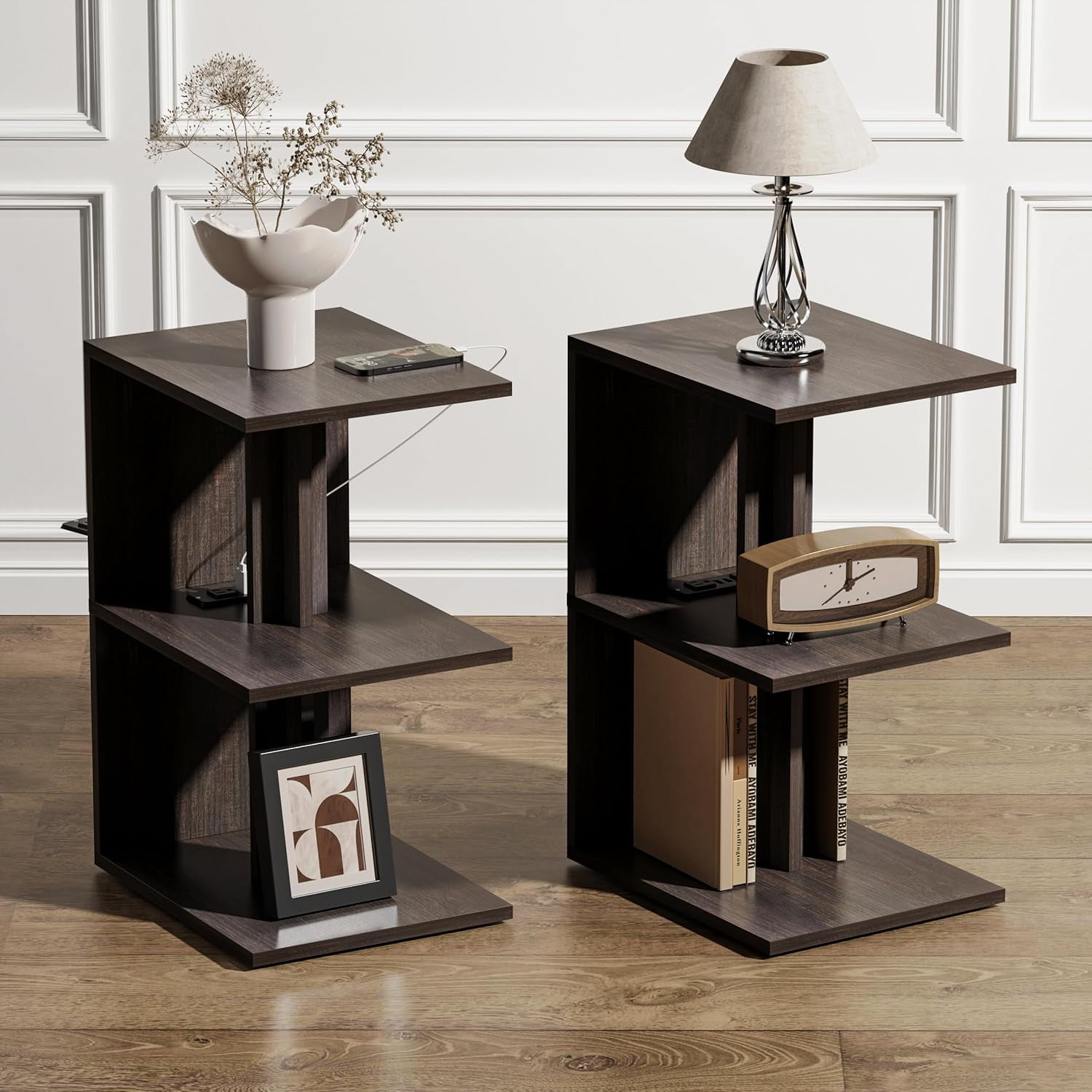 End with Charging Station Narrow Side Tables for Small Spaces 2 USB ...