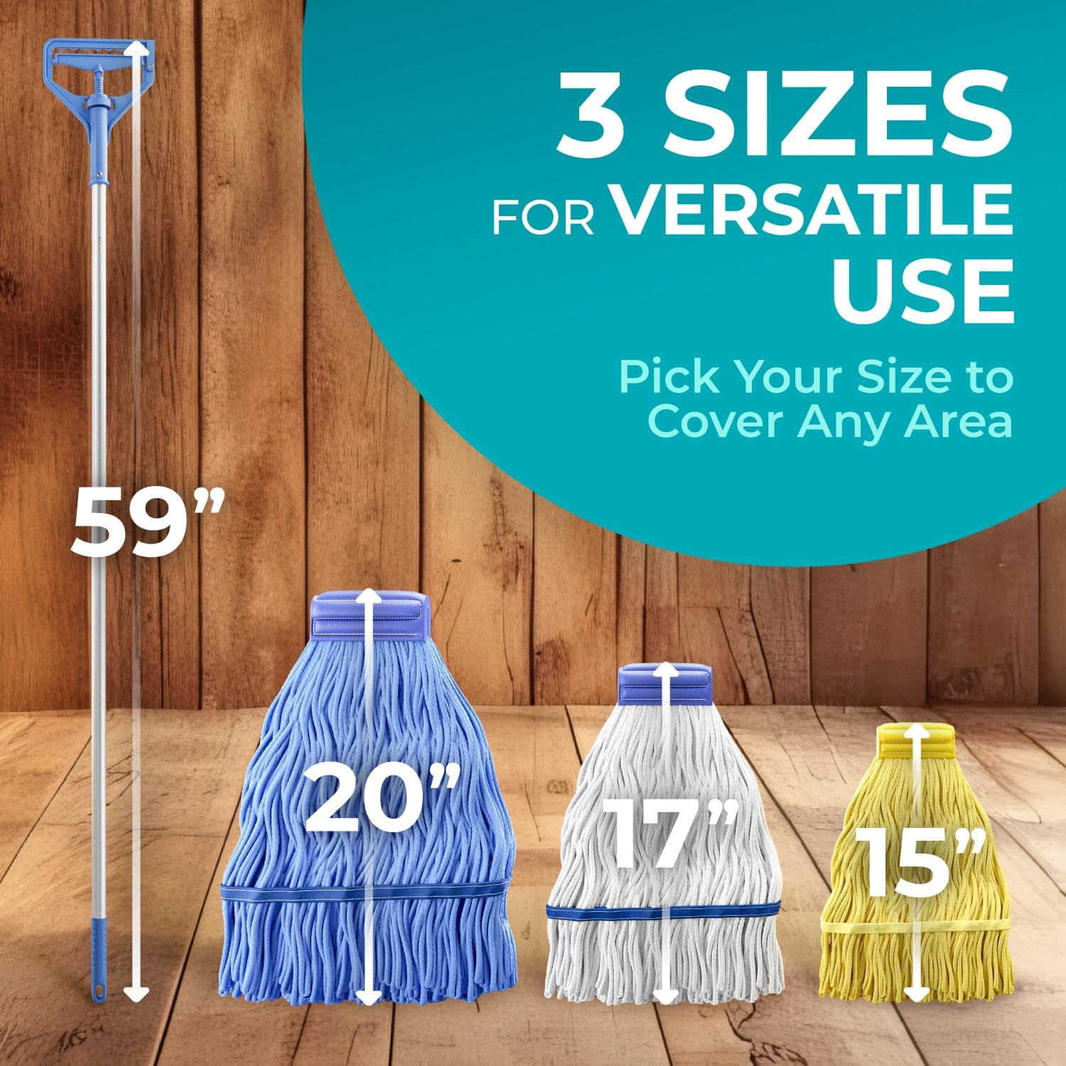 End Cotton Mop with 59' Telescopic Handle - Heavy Duty Wet Floor Mop ...