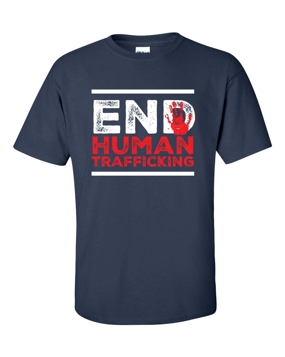 End Human Trafficking Hand Print Unisex Adult Short Sleeve T-shirt-Navy ...