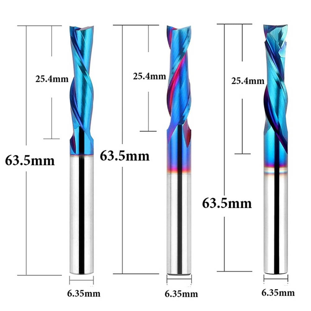 End Mill 2 Flute Up/Down Cutting Spiral Router Bit 6.35mm Carbide ...