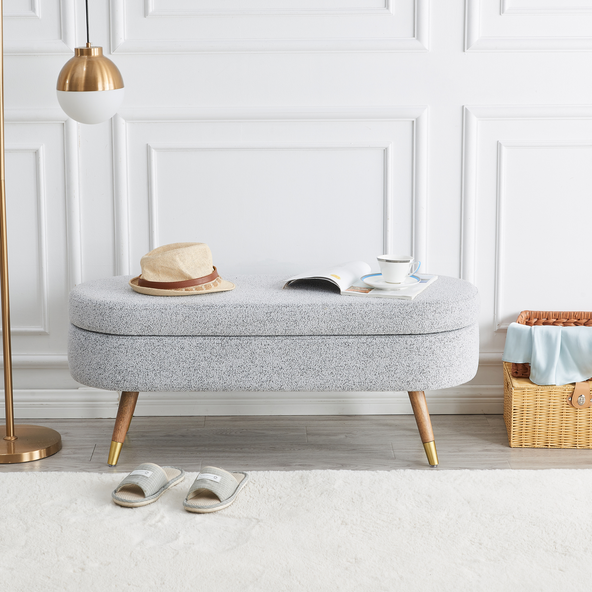 End Of Bed Storage Bench Bedroom Storage BenchwithRubber Wood Support ...